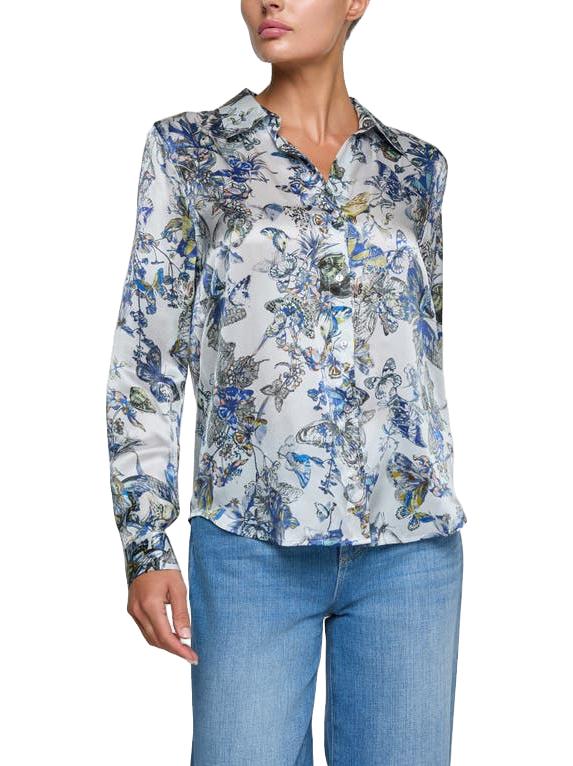 L'AGENCE Tyler Butterfly Print Silk Shirt